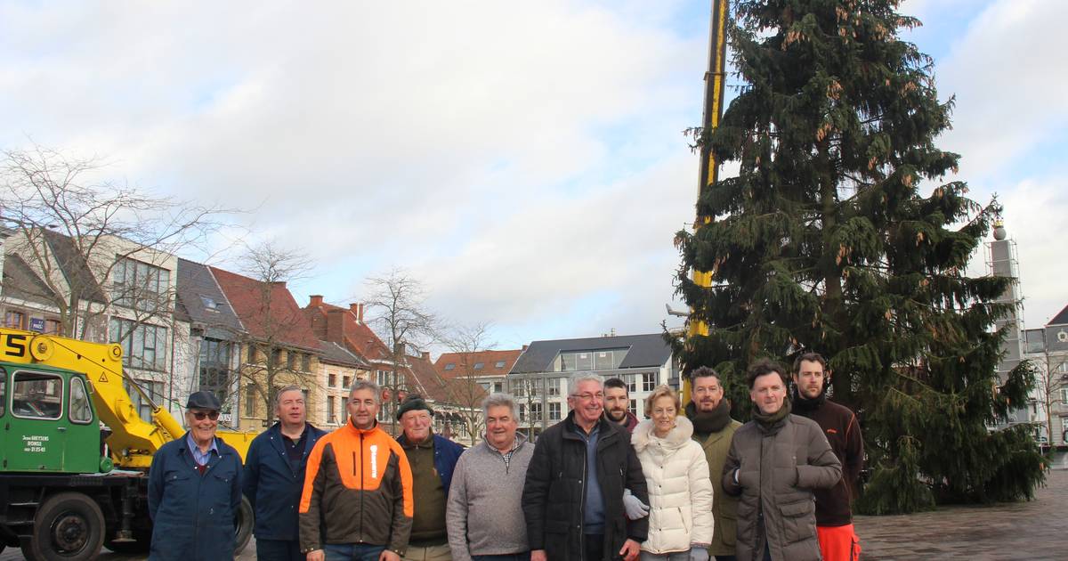 18,5 meter hoge kerstboom op Grote Markt Ronse | Ronse | hln.be