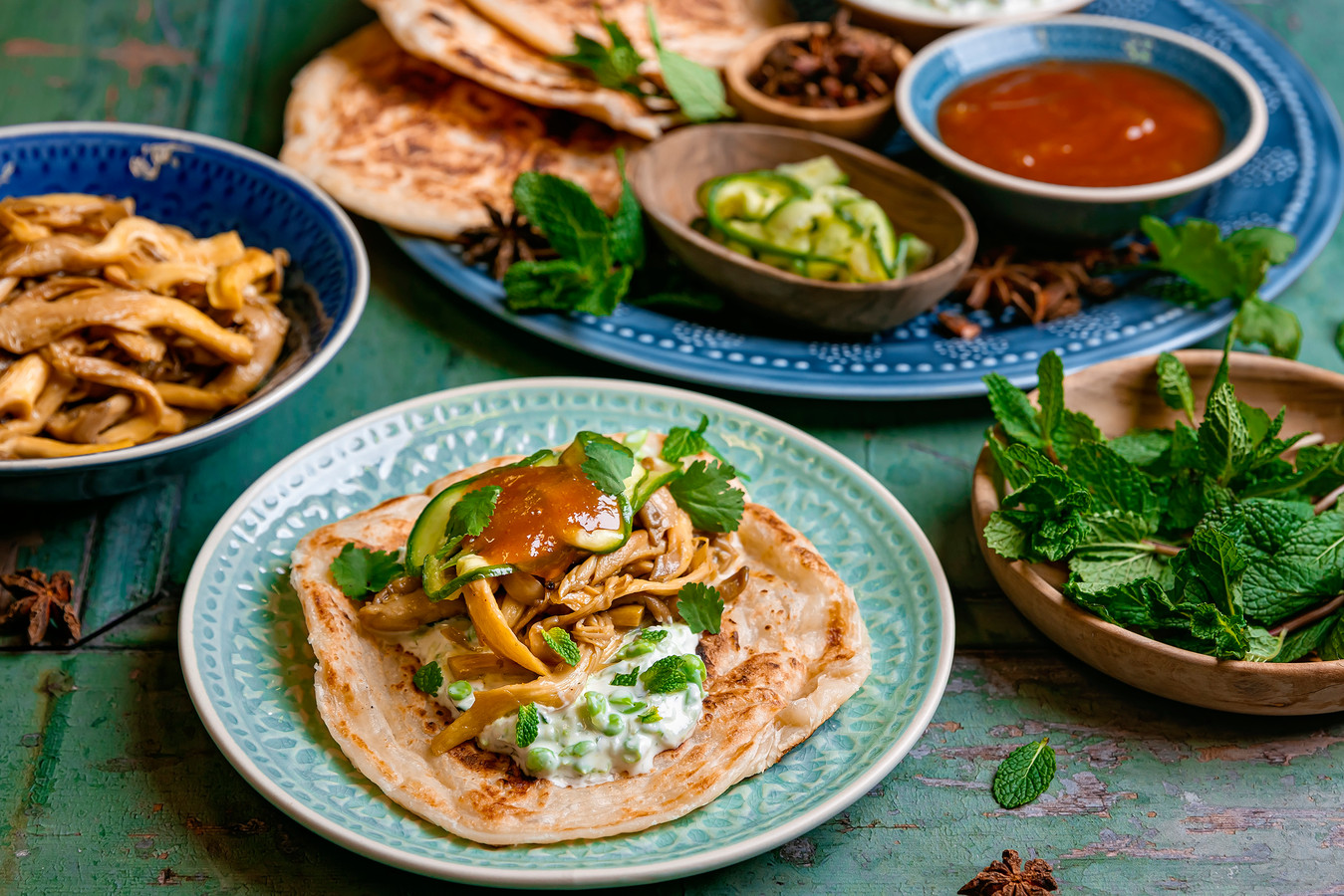 Wat Eten We Vandaag: Paratha met pulled oesterzwam en riata | Foto ...