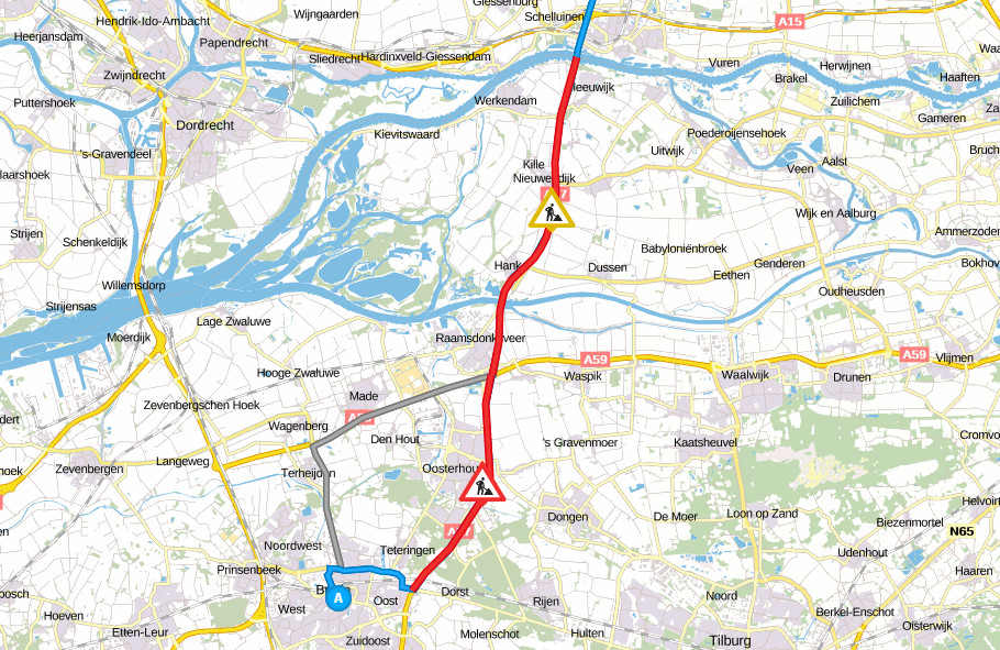 A27 richting Breda hele weekend afgesloten: file bij knooppunt ...