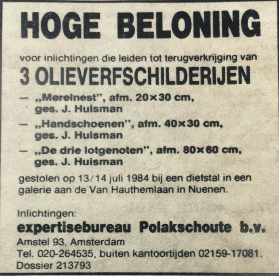 Ineens weer dader(s) in beeld van kunstroof in Nuenen in 1984. ‘Een ...