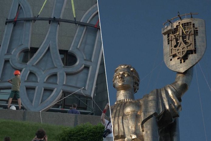 KIJK. Standbeeld in Kiev krijgt nieuw Oekraïens wapenschild nadat ...