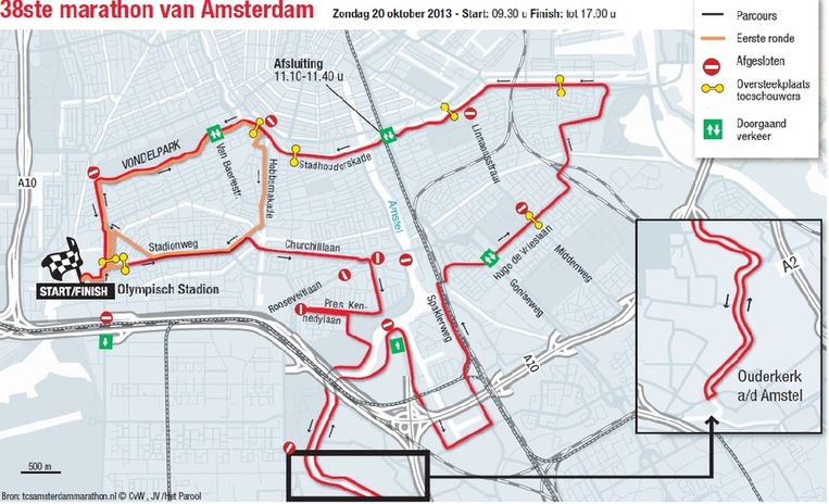 Kaart van marathon Amsterdam 2013 | Het Parool
