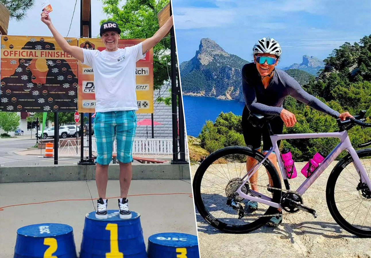 Trans vrouw alleen op podium nadat ze in wielerwedstrijd dichtste ...