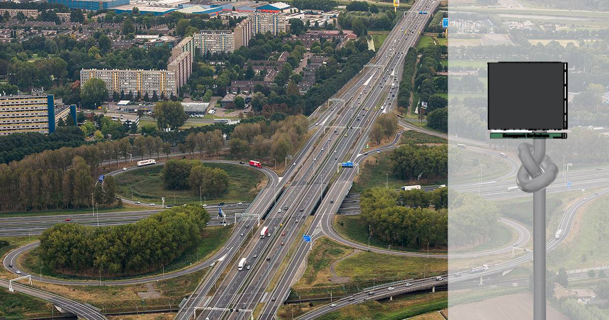 Bij het knooppunt Gorinchem komt een reclamemast met een knoop erin ...