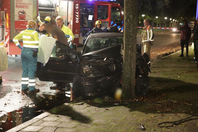 Auto klapt frontaal tegen boom op Albardastraat, bestuurder en bijrijder naar ziekenhuis | Den ...