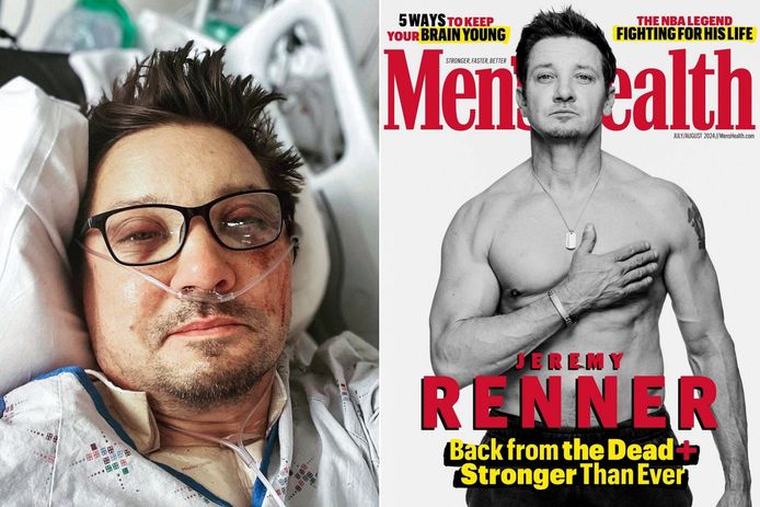 Jeremy Renner voor het eerst in bloot bovenlijf op cover na ongeval met sneeuwruimer ...