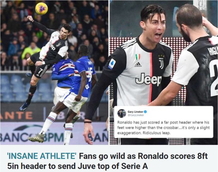 ‘Air’ Ronaldo scoort na onwaarschijnlijke sprong van 2m56: “De mooiste ...