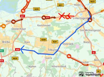 Ongeluk op A59: snelweg tijdelijk afgesloten bij afslag Drunen-West - Oozo.nl