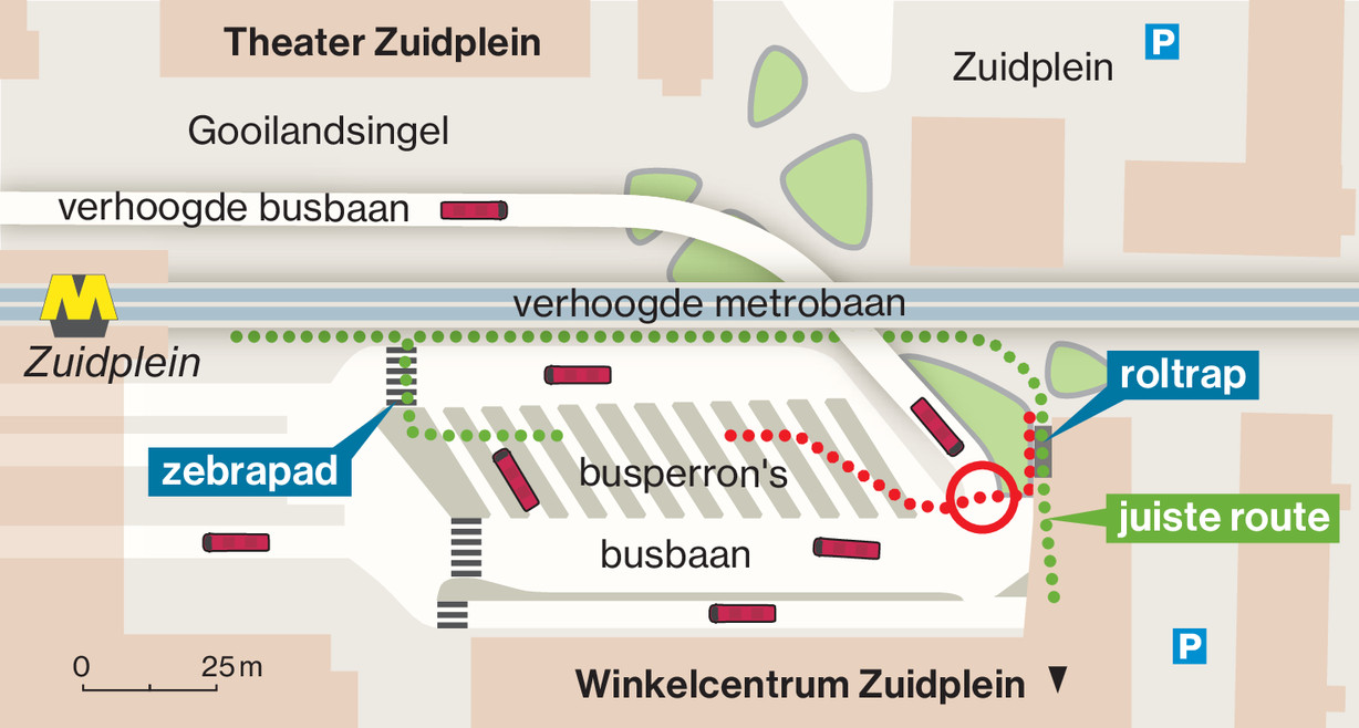 Levensgevaarlijk: busbaan Zuidplein gebruikt als ‘olifantenpaadje ...