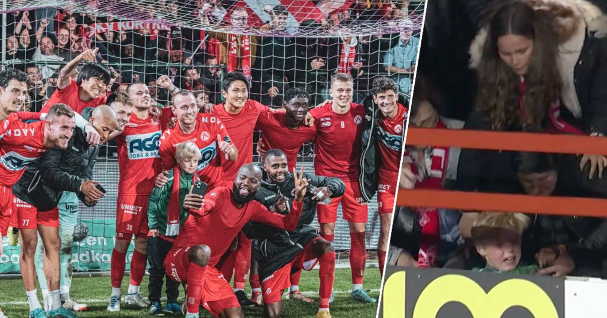 KVK-fan Jules (8) krijgt bal met zowat 100 km/uur tegen het hoofd in stadion, maar straalt even ...