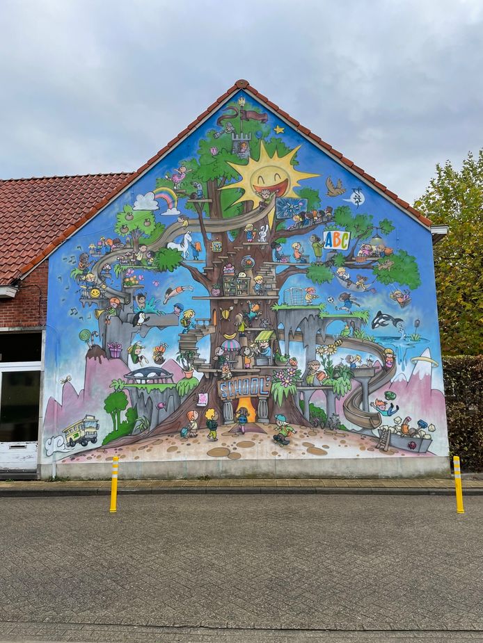 Immense muurschildering siert muur van basisschool De Wijsneus ...