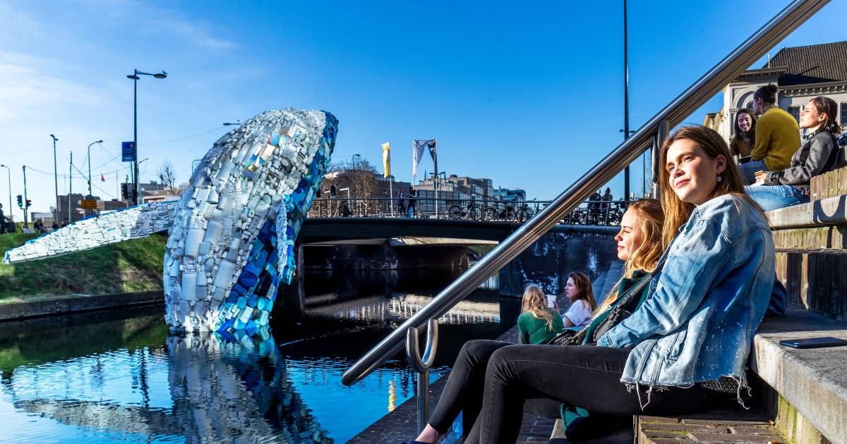 Plastic walvis springt nog de hele zomer uit de Catharijnesingel ...