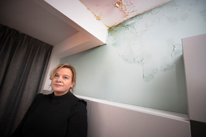 Natte vlekken en schimmel over de hele muur bij Eindhovense Szilvia ...