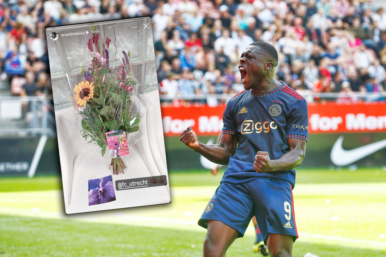 Ajax-spits Brian Brobbey ontvangt bloemetje van FC Utrecht na ... Ajax-spits Brian Brobbey ontvangt bloemetje van FC Utrecht na ...