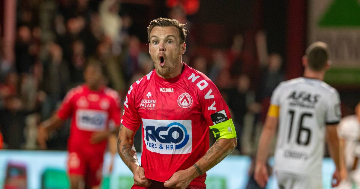 Aanvoerder Kristof D’Haene bezorgt KV Kortrijk met een heerlijke pegel een punt tegen KV ...