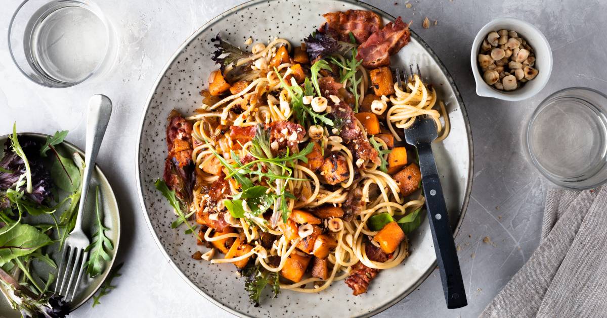 Wat Eten We Vandaag: Spaghetti met pompoenblokjes en spek | Koken ...