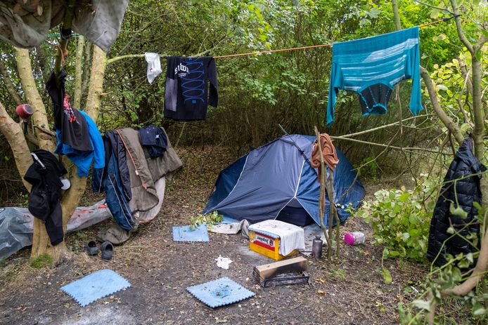 Zwervers bivakkeren diep in een bos in de binnenstad van Vlissingen ...