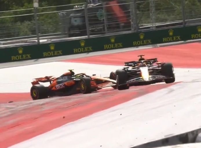 Sensatie in Oostenrijk: Verstappen én Norris lopen overwinning mis na botsing, Russell lachende ...