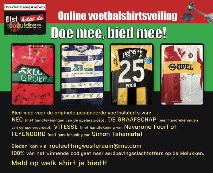 Gesigneerde shirts Vitesse, NEC, de Graafschap en Feyenoord geveild ...