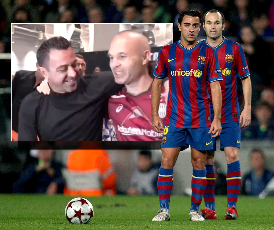 Prachtig weerzien in Japan: Xavi en Andrés Iniesta vallen elkaar ...