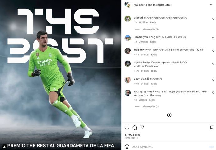 Thibaut Courtois spreekt steun uit aan familie en vrienden in Israël en ...