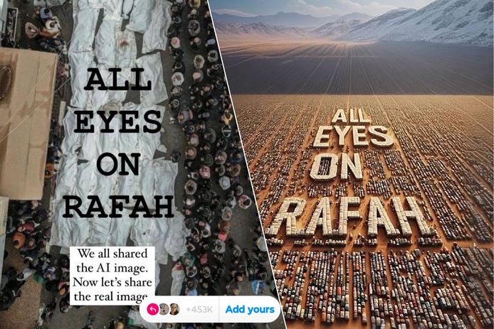 Na het AI-beeld van ‘All eyes on Rafah’ gaat ook dit confronterende ...