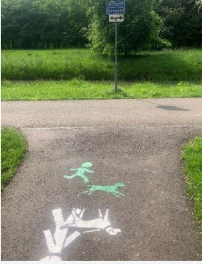 Door gespoten poppetjes lijkt het net of honden los mogen lopen op ...