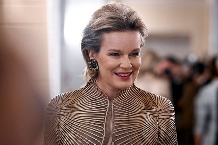 La tenue dorée de la reine Mathilde fait sensation outre-Manche ...